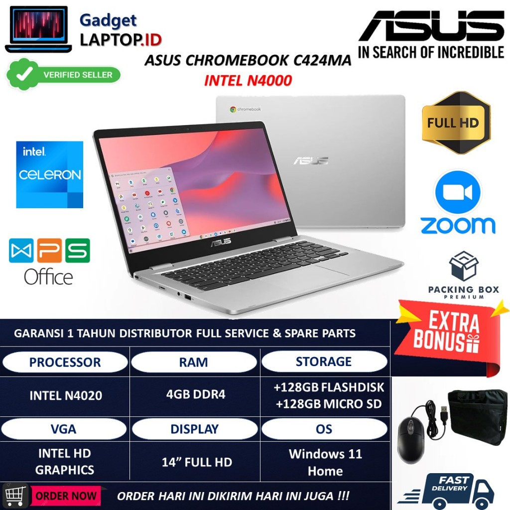Jual Laptop Asus Chromebook C424MA Intel N4020 Ram 8GB 64GB 14 Fhd ...
