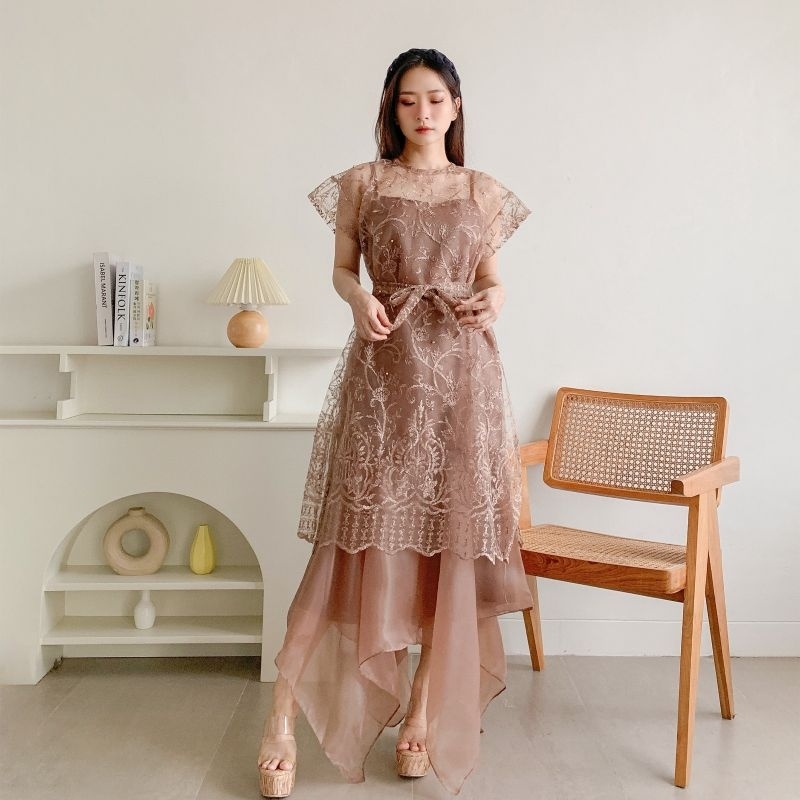 Jual DRESS FASHION CATERINA , ORGANZA FURING BRUKAT, MAXY DRESS GAUN ...