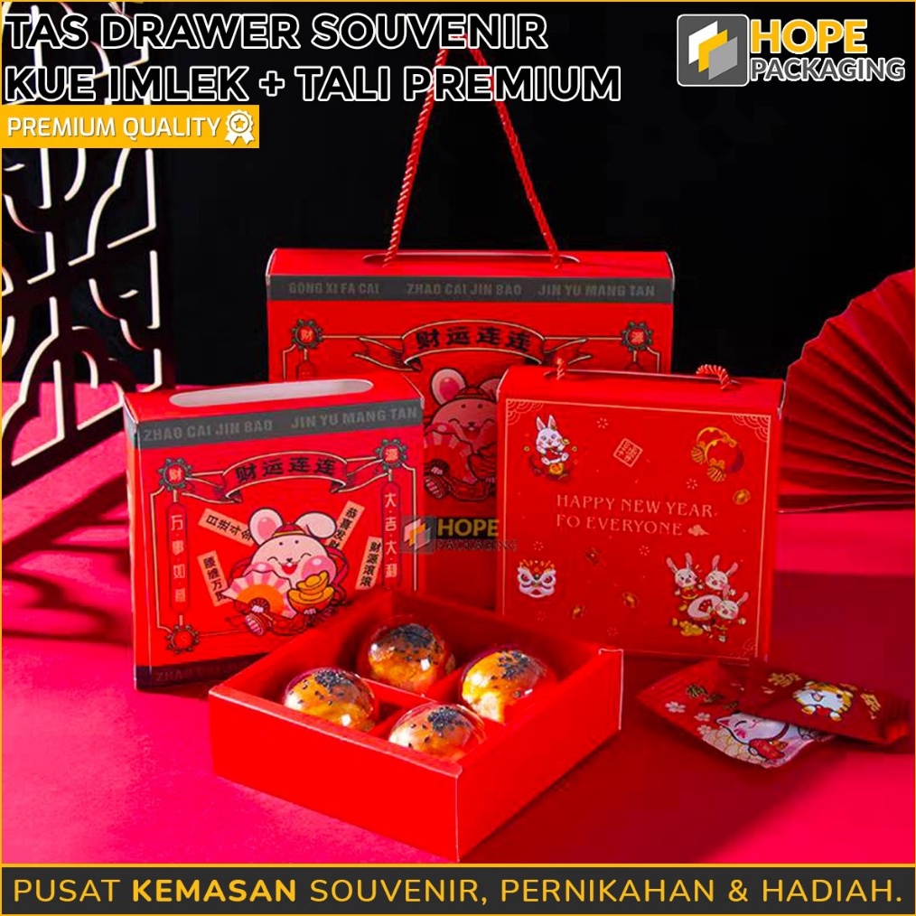 Jual PROMO BESAR Tas Drawer Souvenir Imlek Tali Kotak Kue Imlek Sekat 4 ...