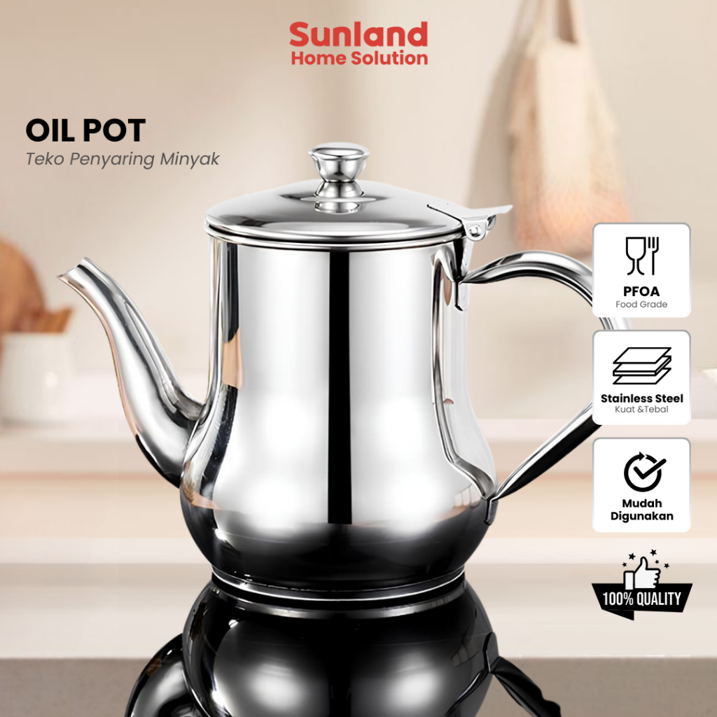 Jual Sunland Home Solution - Wadah Teko Penyaring Minyak Goreng Anti Karat Oil Pot Stainless ...