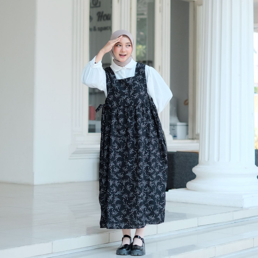 Jual OVERALL DRESS WANITA MOTIF BUNGA FLORAL I OVERSIZE KOREAN STYLE I ...