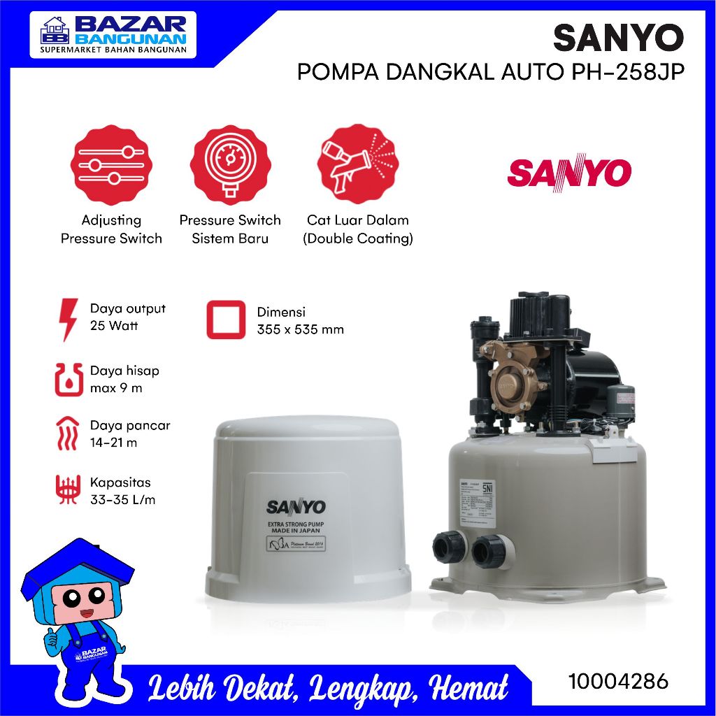 Jual Sanyo - Pompa Air Jet Pump Ph 258 Jp PH258JP 258JP Sumur Dangkal Otomatis Tabung | Shopee ...