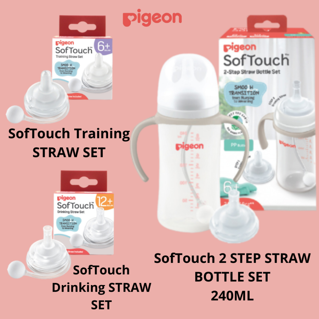 Jual BOSU413 PIGEON BOTOL BPP WIDE NECK 240ML SOFTOUCH STRAW ALL IN ONE SET || TRAINING STRAW ...