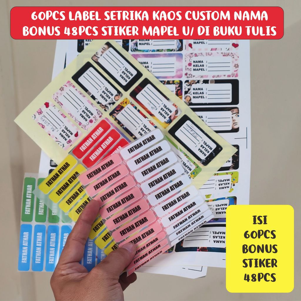 Jual [BB001] Sticker Nama Label Printing Isi 60 Pcs Untuk di Kain ...