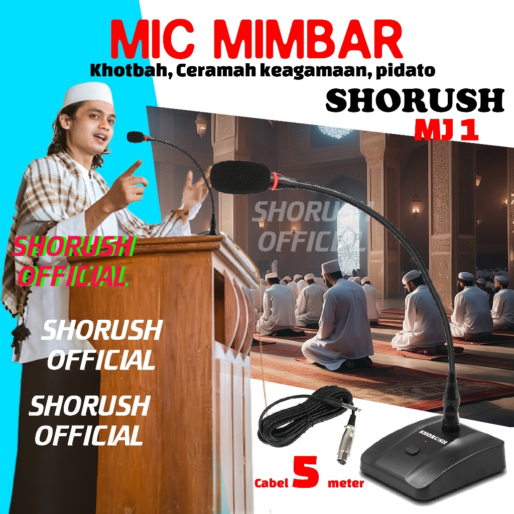 Jual Shorush MJ 1 Mikrofon Mic Podium Mimbar Imam Masjid Musholla Mic Clip On Microphone Meja ...
