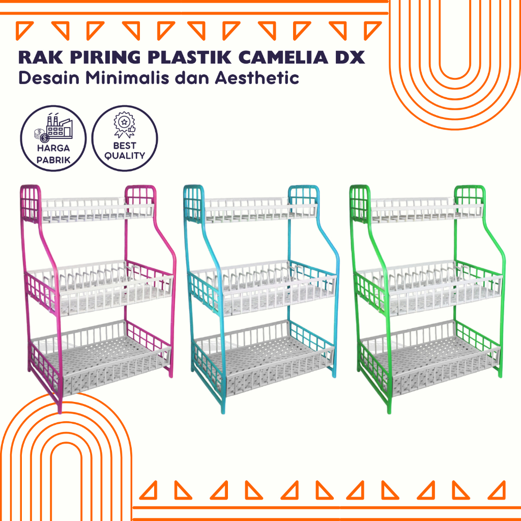 Jual Rak Piring Plastik Tebal Pink Hijau Biru Susun 3 DX Aesthetic ...