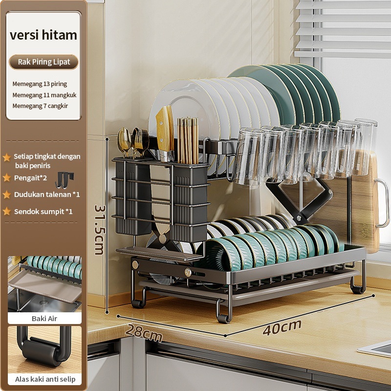 Jual rak piring Stainless informa anti karat double susun lipat Rak ...