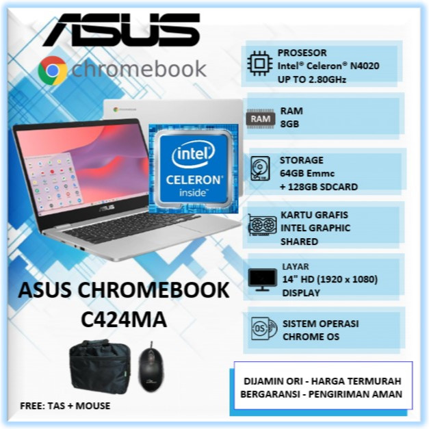 Jual Laptop Asus Chromebook C424MA Intel Celeron Ram 8GB Storage 64GB ...