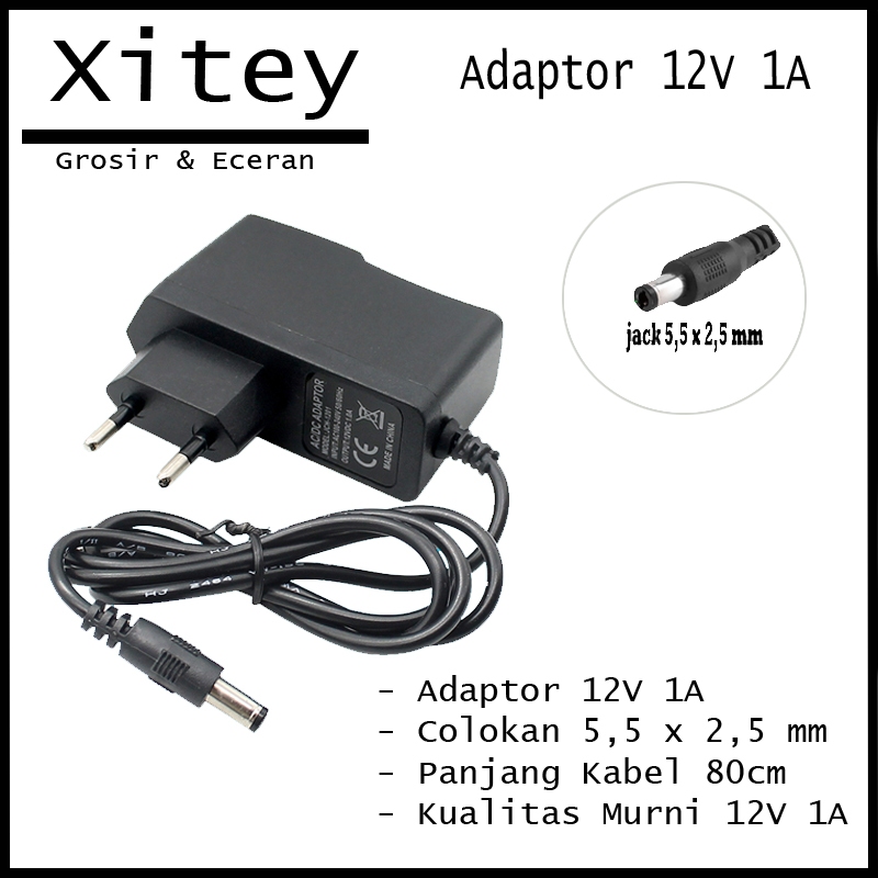 Jual XTY Adaptor 12V 1A buat cctv LED Router Wifi Modem 12Volt jack 5,5 ...