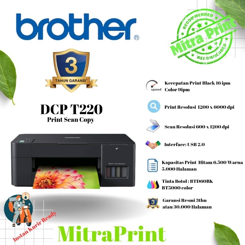 Jual Printer Brother DCP T220 Print Scan Copy Garansi resmi 3 Tahun ...