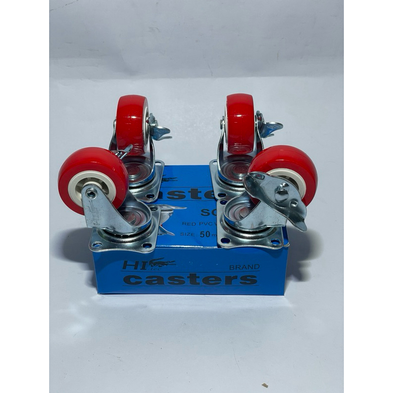Jual Roda caster 2 inch merah hitec / roda caster hidup merah plus rem ...