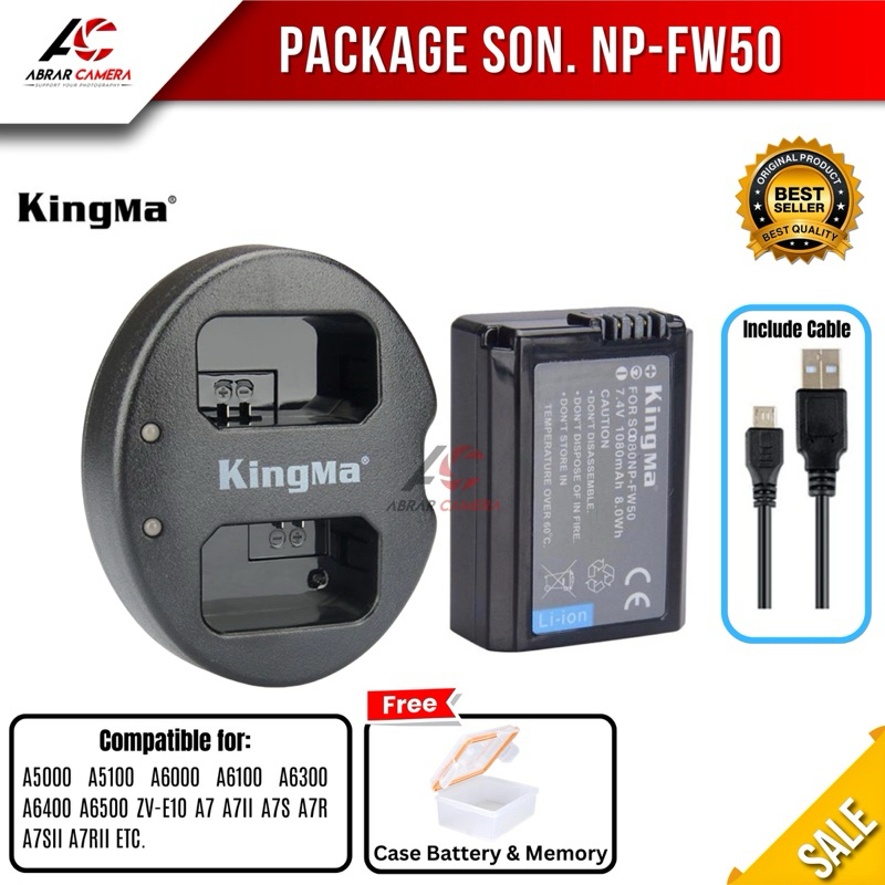 Jual Baterai NP-FW50 + Double Charger Kingma for Kamera Sony Mirrorless ZV-E10 A6000 A6100 A6300 ...