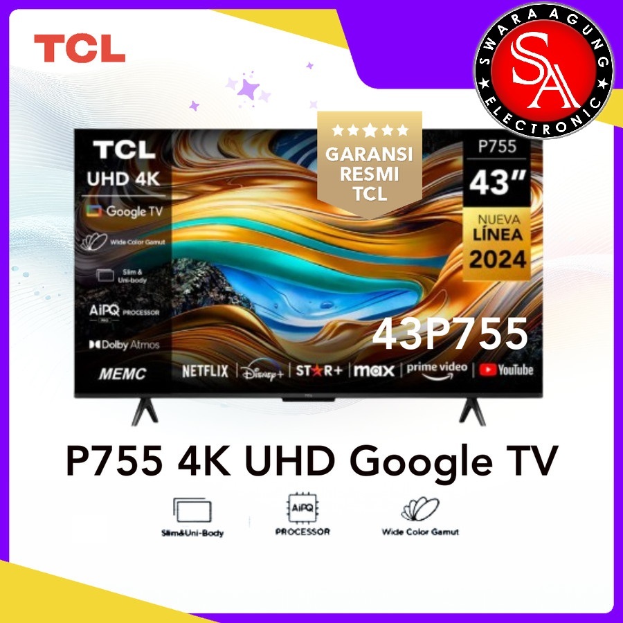 Jual Led UHD 4K Google TV 43 Inch TCL Type : 43P755 - HDR 10+ - Dolby ...