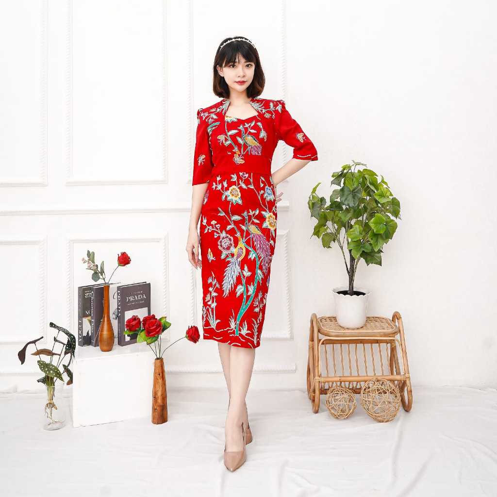 Jual Midi Dress Bodycon Batik Modern Wanita Katun Stretch melar Baju ...