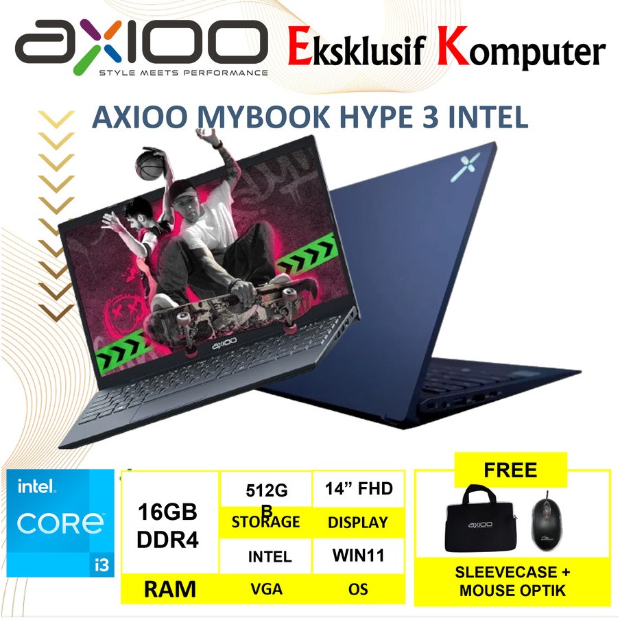 Jual Laptop Murah Axioo Hype 3 Intel Core i3 Ram 16GB 512GB SSD 14" FHD IPS Windows 11 Home ...