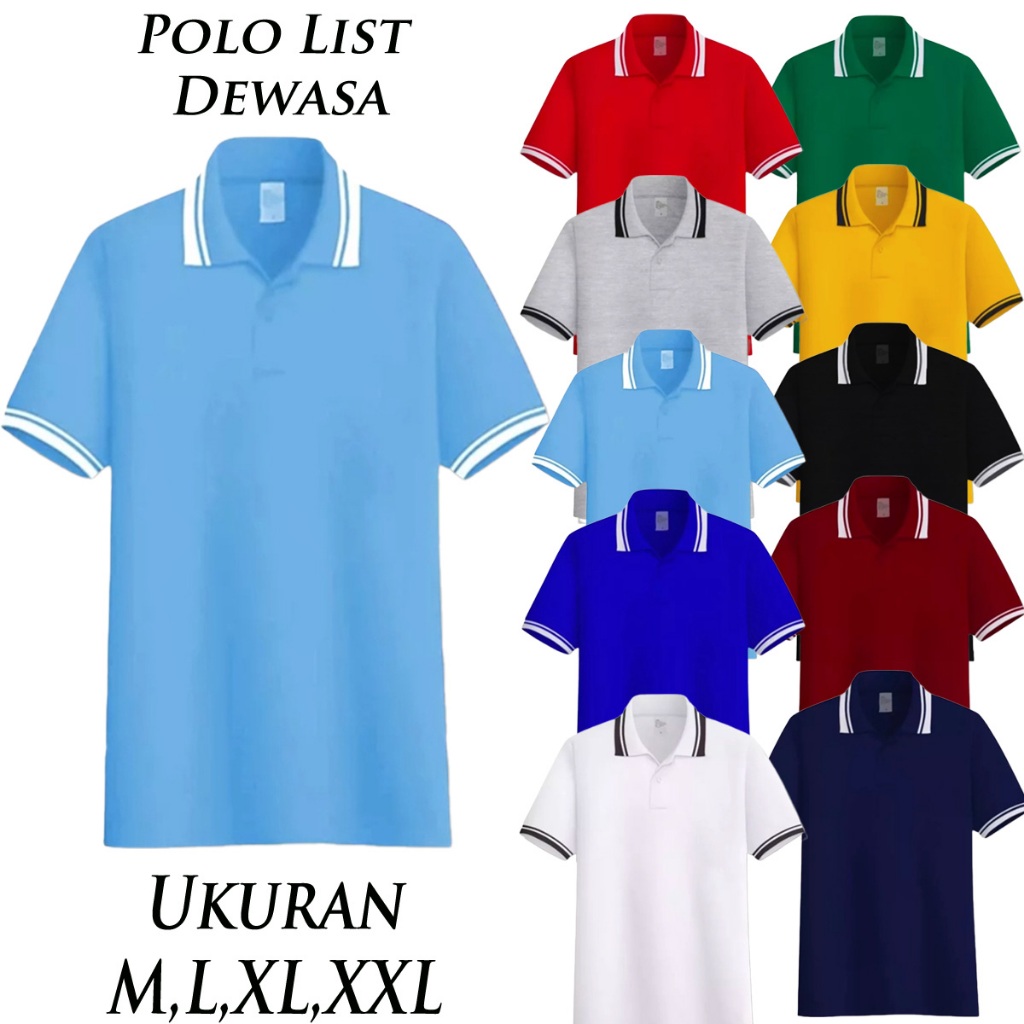 Jual BAJU KAOS POLO LIST PRIA DAN WANITA LENGAN PENDEK UKURAN DAN WARNA LENGKAP / POLO SHIRT ...