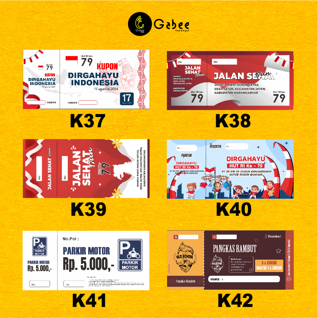 Jual KUPON UNDIAN/ KARCIS PARKIR/ KUPON JALAN SEHAT / TIKET SOBEK ...