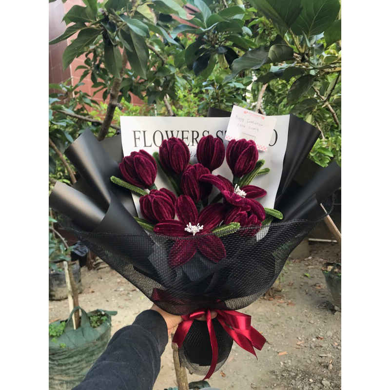 Jual KAMOE - BUKET PIPE CLEANER TULIP & LILY MAROON | Shopee Indonesia