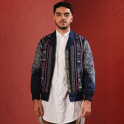 Jual Jaket Tenun Dots Embroidery - Navy | Shopee Indonesia