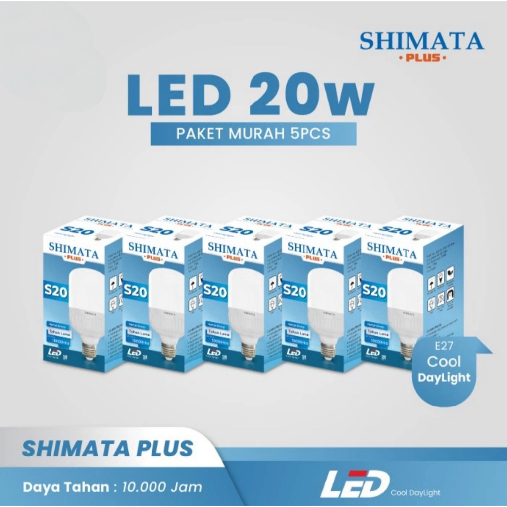 Jual PAKET HEMAT MURAH MERIAH 5 PCS!! LAMPU BOHLAM LED SHIMATA PLUS 20W 20 WATT COOL DAYLIGHT ...