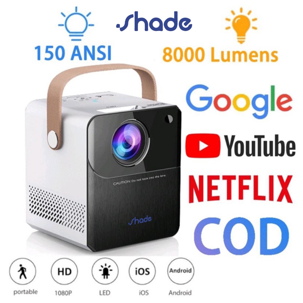 Jual SHADE Android Proyektor TV T2mini 6000 Lumen 4K HD Bluetooth Smart Projector Android 9 2G ...