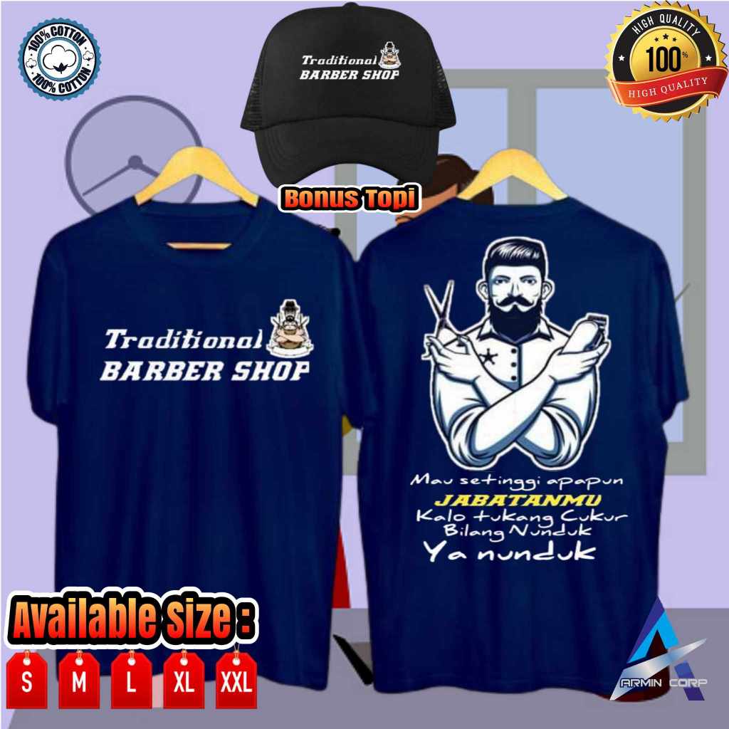 Jual KAOS SABLON DESAIN TRADITIONAL BARBERSHOP KATA KATA KEREN GRATIS ...