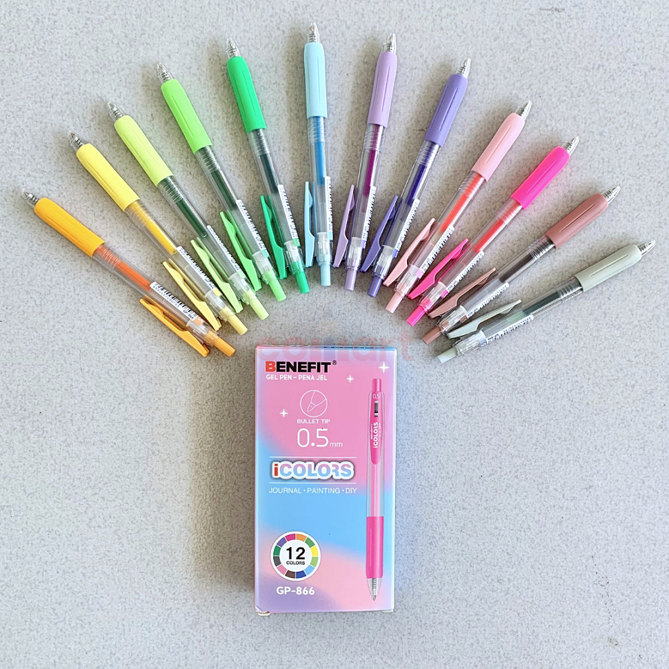 Jual 12 Warna Gel Pen Benefit GP-866 i-Colors 0.5 mm - Ballpoint Warna ...