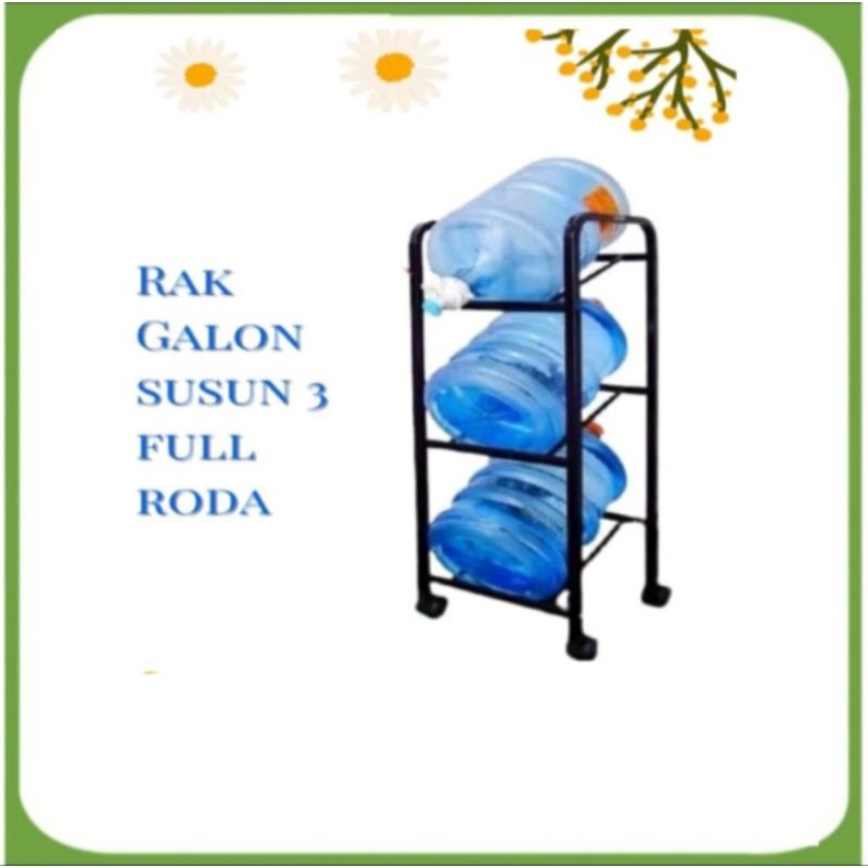 Jual Rak Tempat Galon Besi Susun 3 serbaguna full roda 4 | Shopee Indonesia