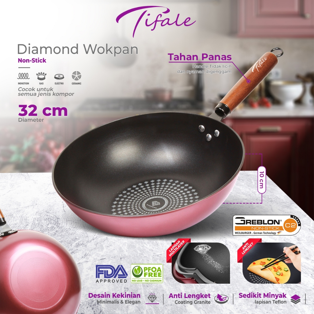 Jual [READY STOCK] Tifale Diamond WokPan Wajan Penggorengan Anti Lengket Batu Medis Ukuran 32cm ...