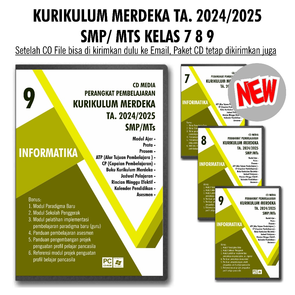 Jual CD PERANGKAT MODUL AJAR INFORMATIKA KURIKULUM MERDEKA (KUMER) KELAS 7 - KELAS 8 - KELAS 9 ...