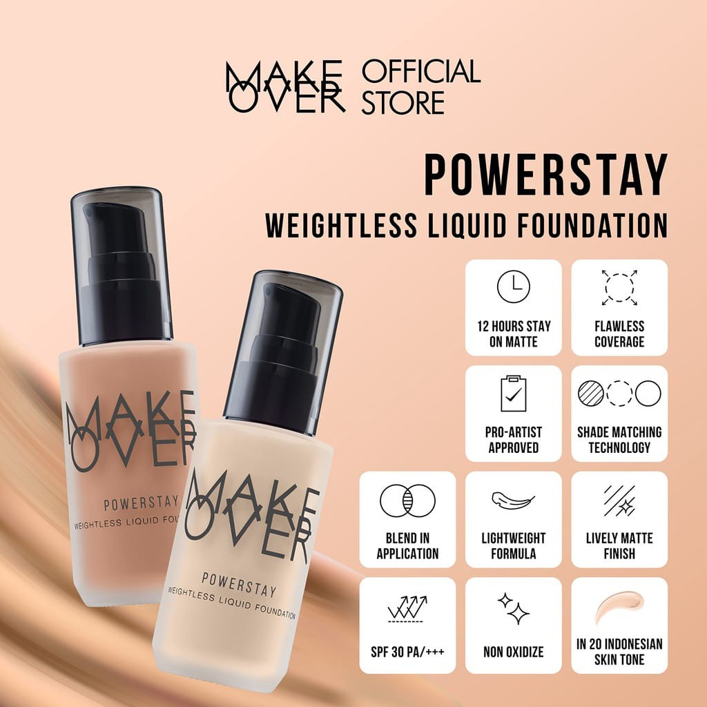 Jual MAKE OVER - POWERSTAY 24H Weightless Liquid Foundation - High ...