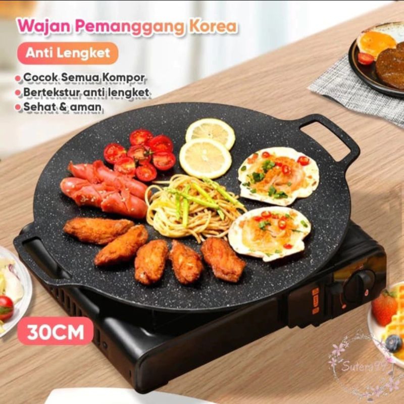 Jual Alat Panggang BBQ Grill Pan Korea Wajan Bulat Anti Lengket Serbaguna | Shopee Indonesia