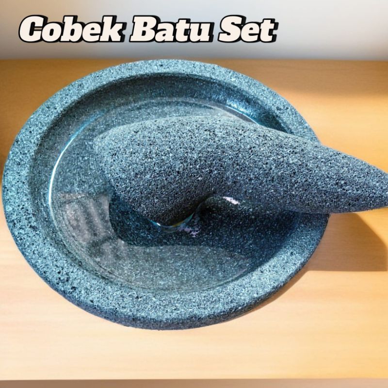 Jual Cobek Batu Asli Gunung Merapi Satu Set Ulekan Diameter 19 Cm ...