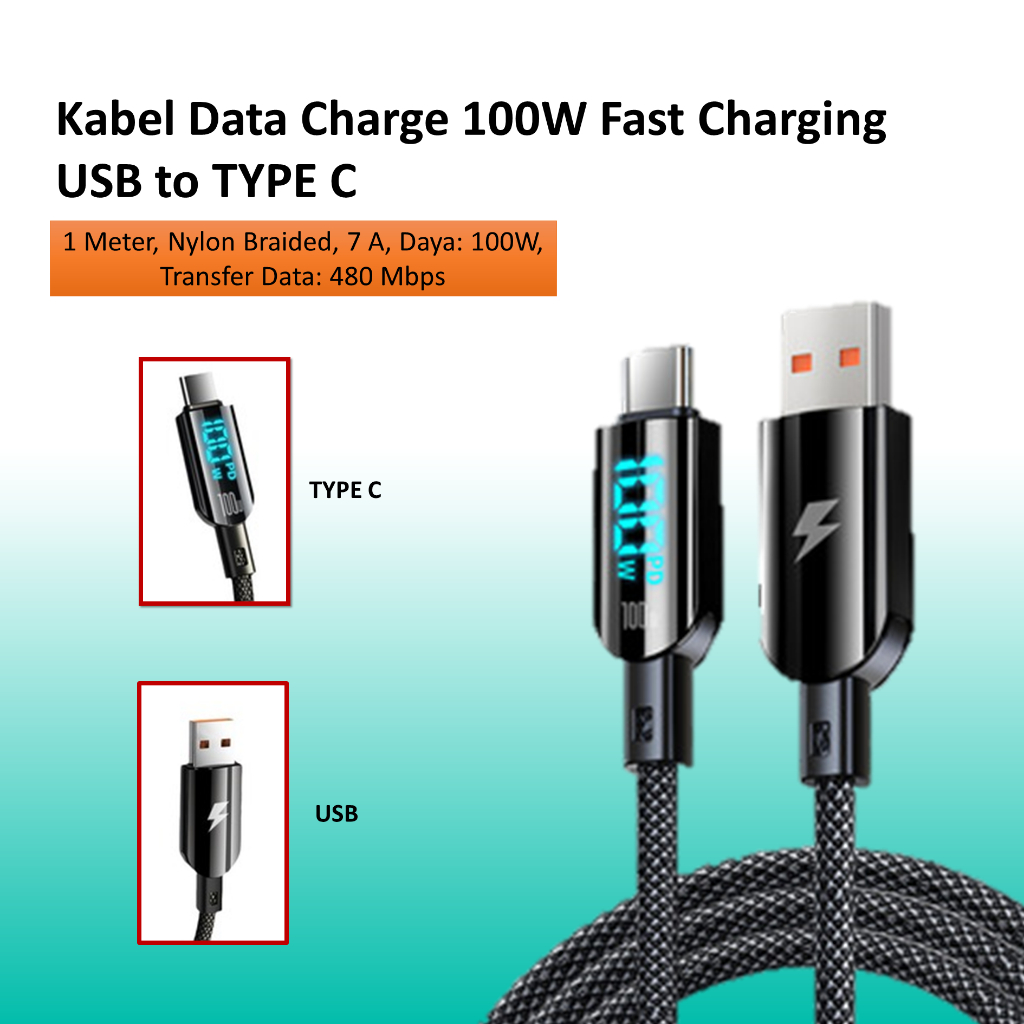 Jual Kabel Charger USB To Type C 100 W 7 A 480 Mbps Fast Charging ...