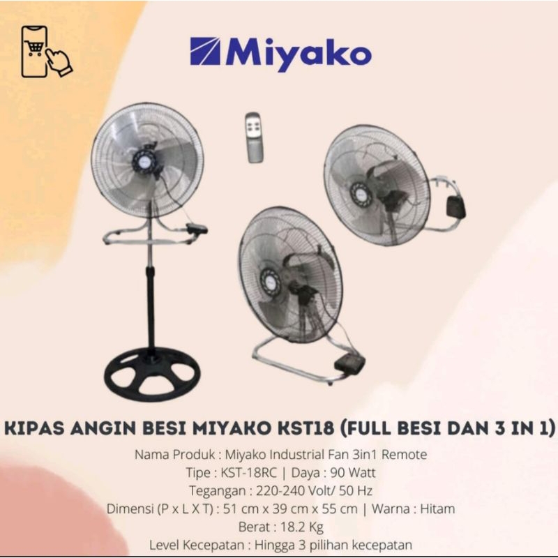 Jual kipas angin miyako besi/stand fan besi 3in1 18inchi KST-18RC pakai ...