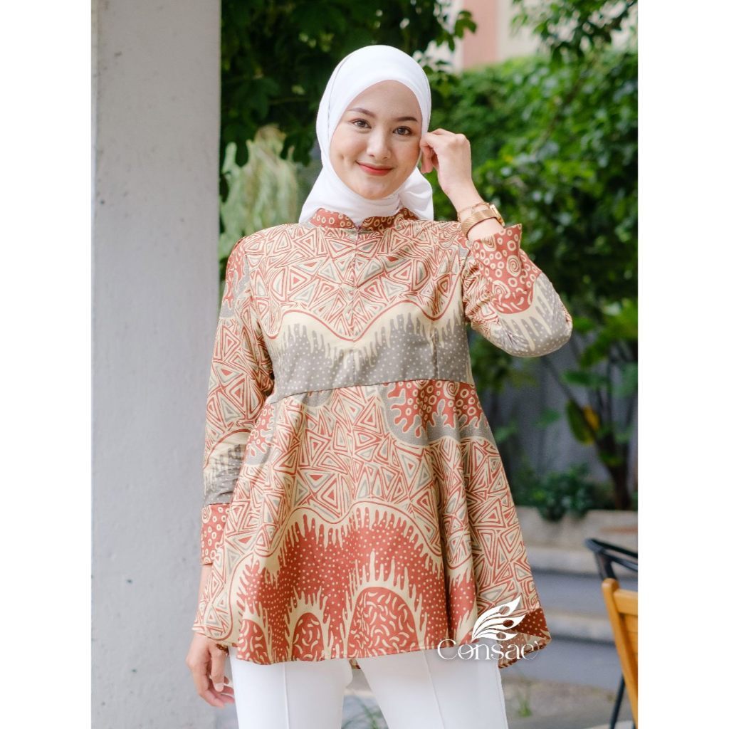 Jual Batik Wanita Blus Batik Puffy Shoulders Model Peplum Payung Blus ...