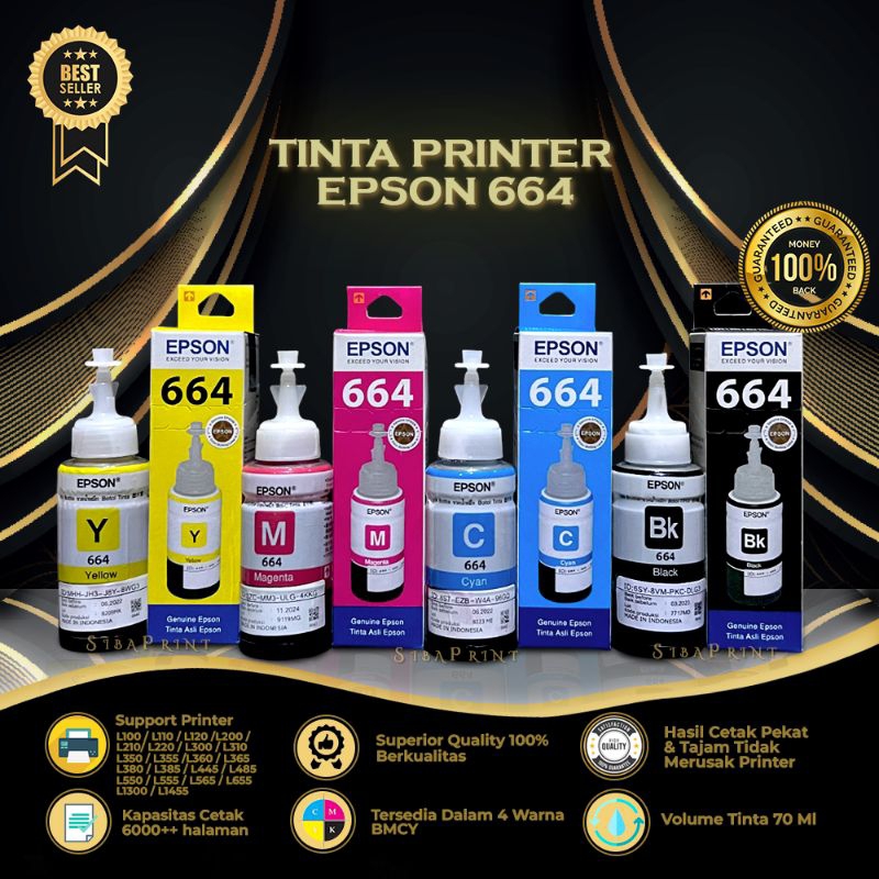 Jual 1 SET 4 WARNA Tinta Epson 664 Original Tinta Printer L100 L110 L200 L210 L300 L310 L350 ...