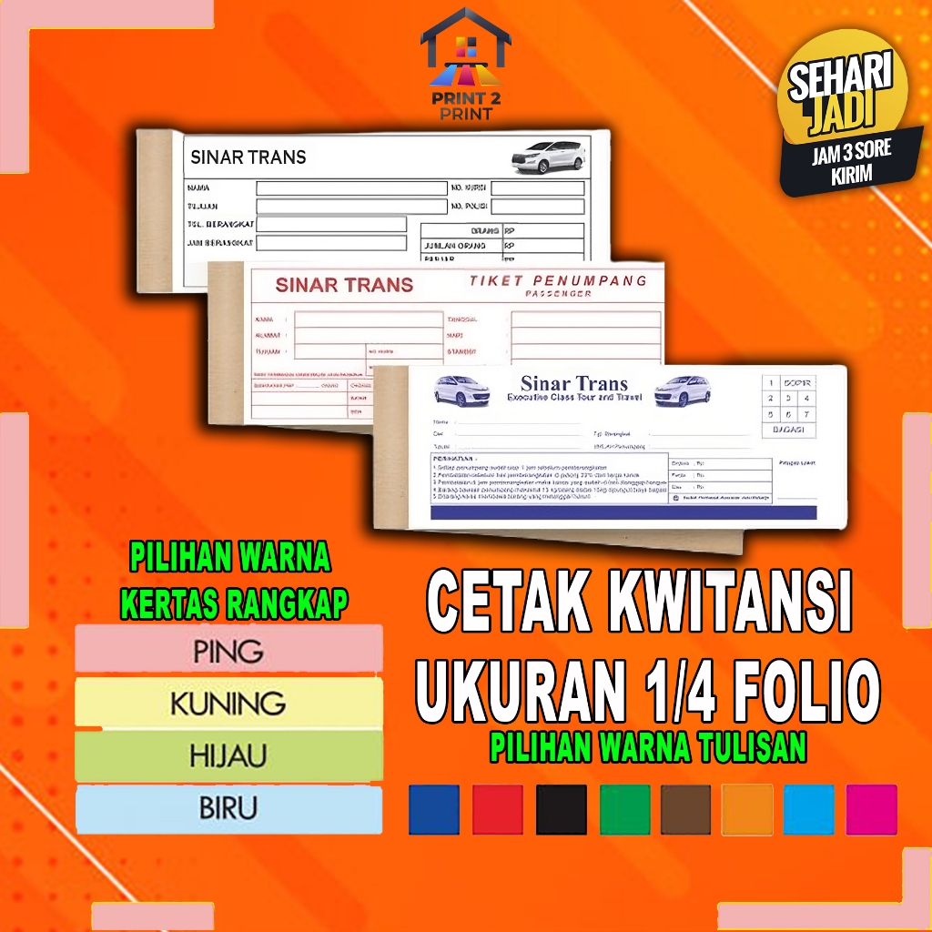 Jual KWITANSI CUSTOM NOTA CUSTOM UKURAN 1/4 FOLIO 1 PLY 2 PLY RANGKAP ...