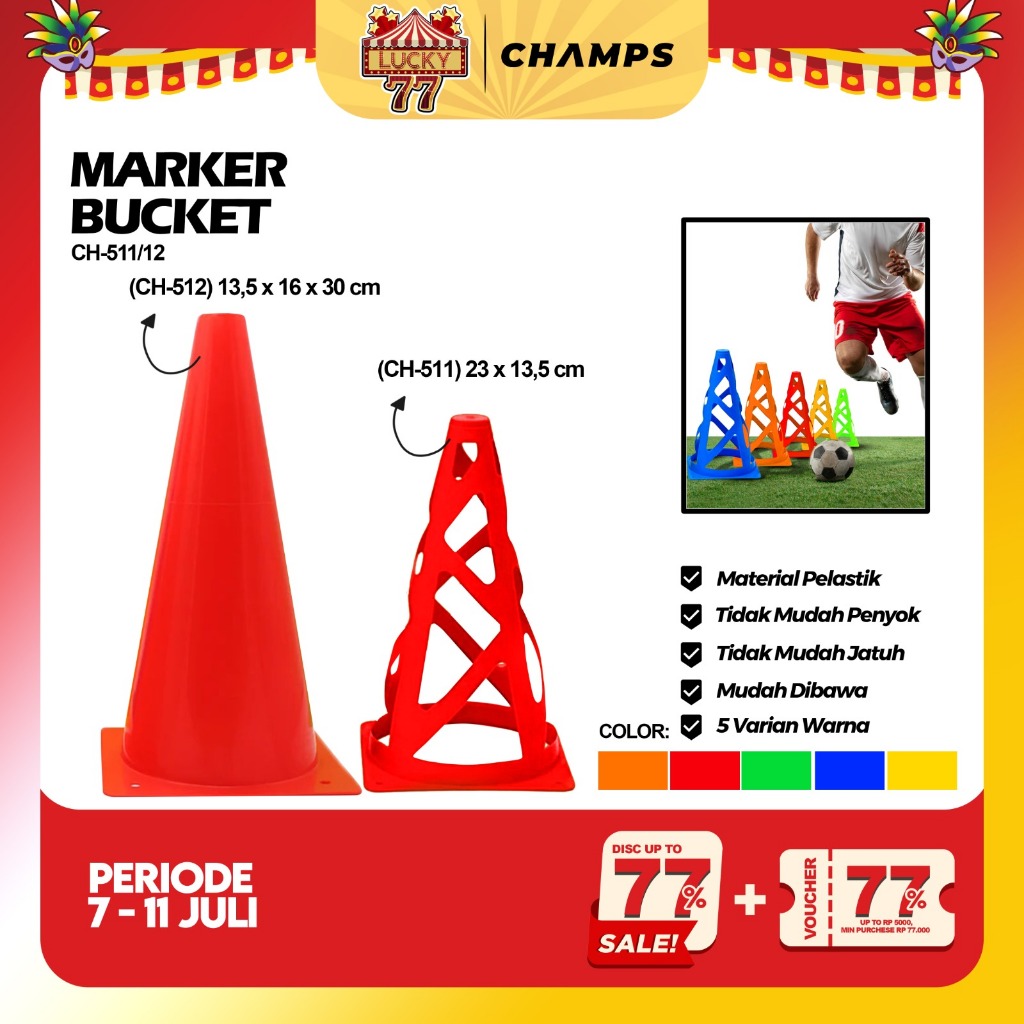 Jual CHAMPS Marker Bucket Cone Kerucut | 23Cm Latihan Olahraga Futsal ...