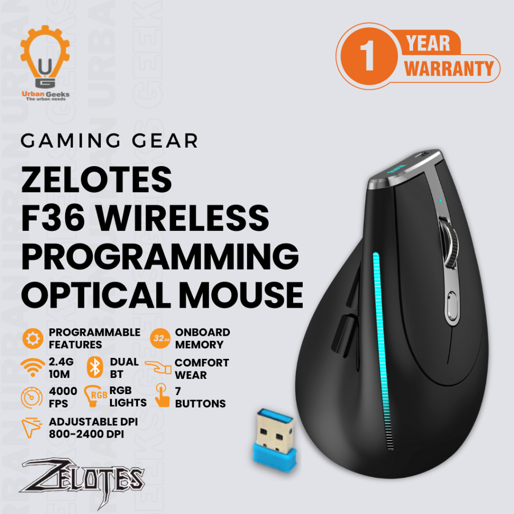 Jual Zelotes F36 Wireless Vertical Mouse Programmable USB 2.4G ...
