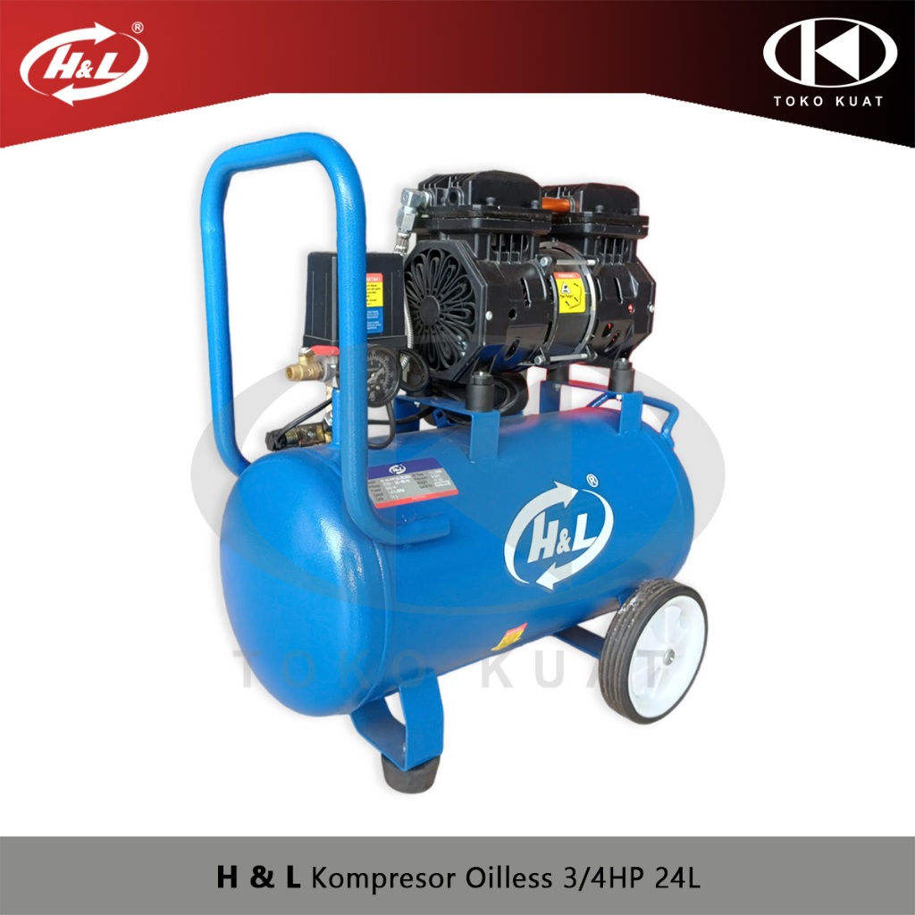 Jual Kompresor Listrik 24L Oilless H&L N3/4HP Air Compressor 600W 8Bar ...
