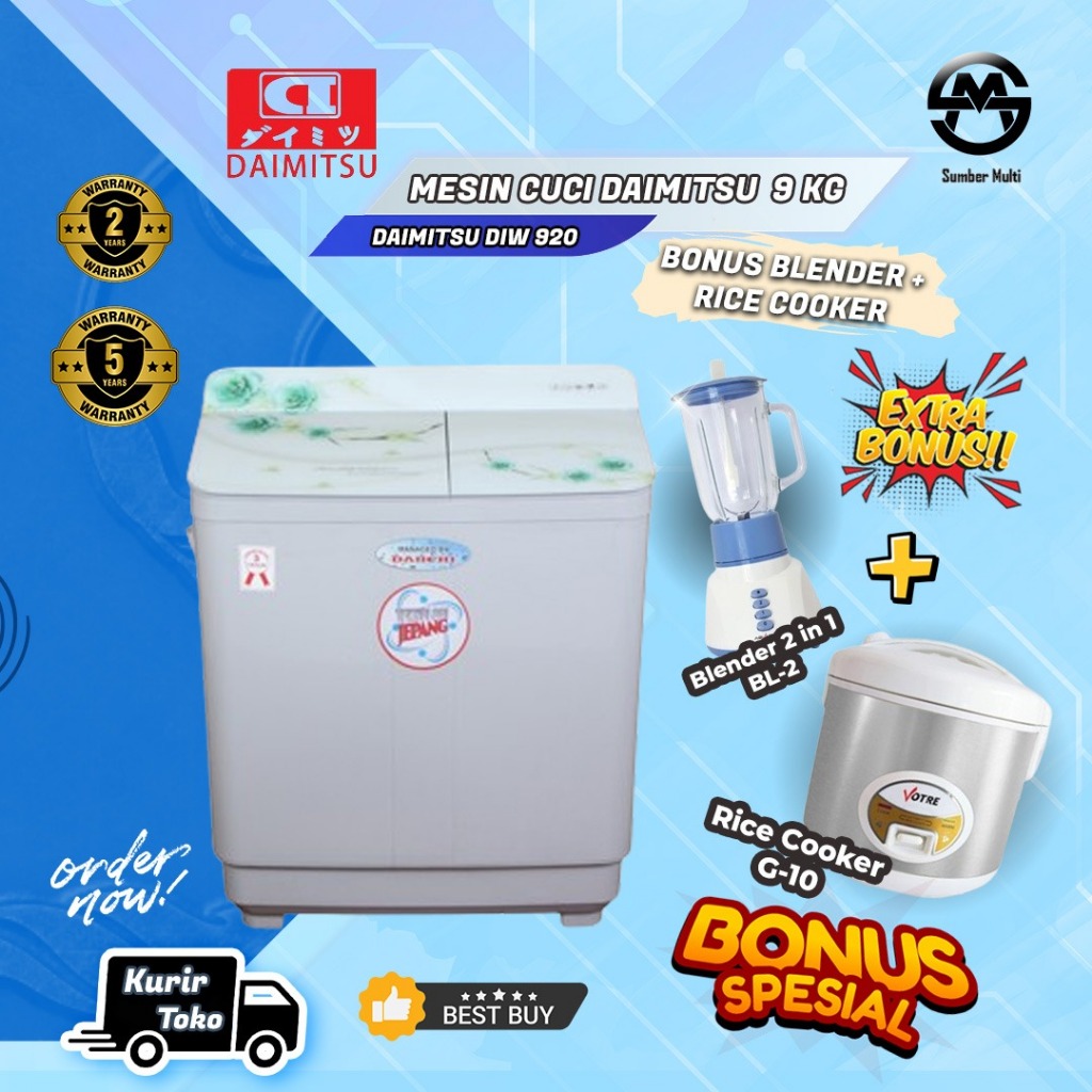 Jual MESIN CUCI DAIMITSU DIW 920 BONUS BLENDER / RICE COOKER - 2 TABUNG ...