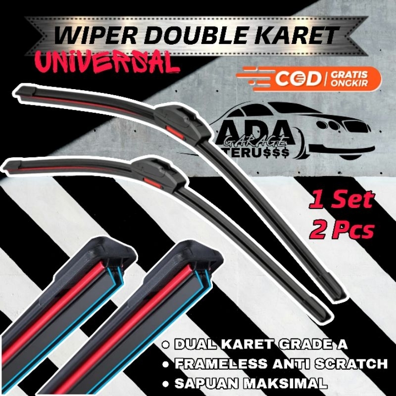 Jual Wiper Mobil Double Karet Dual Performance Sepasang 2 Pcs Grade A Wiper Dual Frameless ...