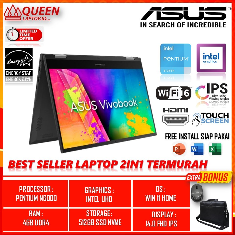 Jual Laptop Asus Vivobook FLip 14 Prosesor Intel Pentium Silver N6000 ...