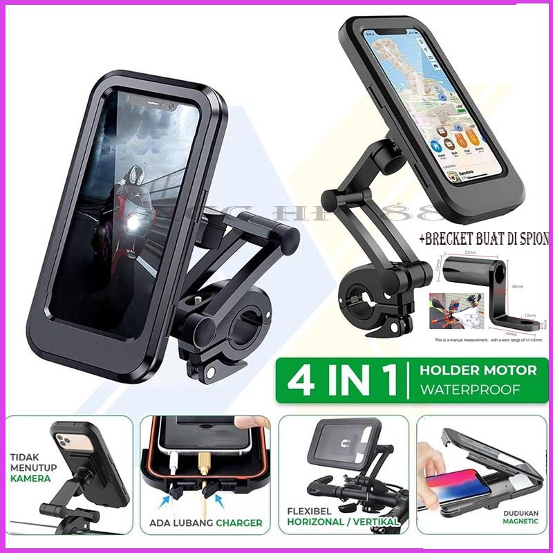 Jual Acchp Phone Holder Hp Motor Stang / Spion 4in1 Waterproof Dengan Brecket Spion Dudukan ...