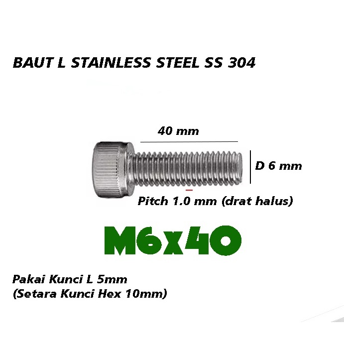 Jual Baut L M6 Stainless steel ukuran M6x20 sampai M6x100 harga per pcs | Shopee Indonesia