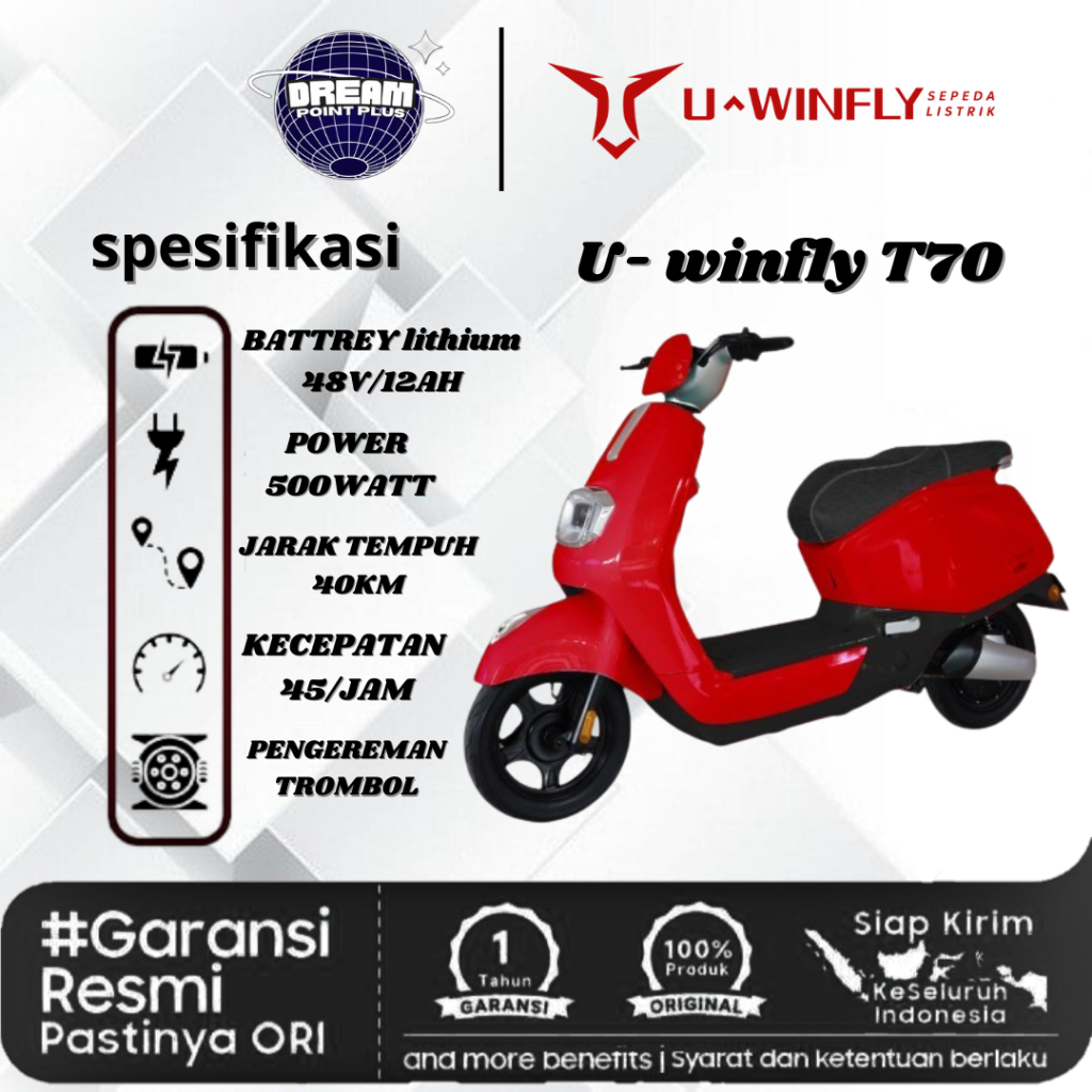 Jual Sepeda Listrik uwinfly T70 48v 12Ah Bergarassi Resmi Battrai ...