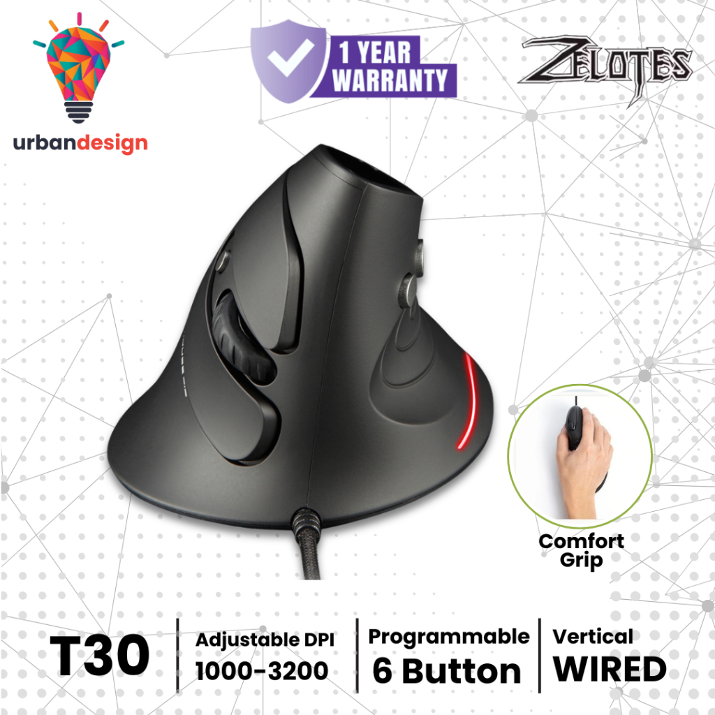 Jual Zelotes T30 Ergonomic Vertical Wired Gaming Mouse | 6 Programmable ...