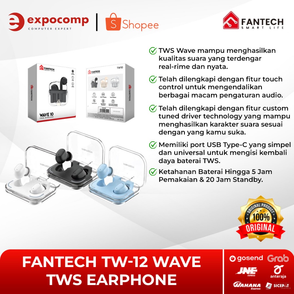 Jual FANTECH TW12 TW-12 WAVE TWS EARPHONE BLUETOOTH TRUE STEREO WIRELESS | Shopee Indonesia
