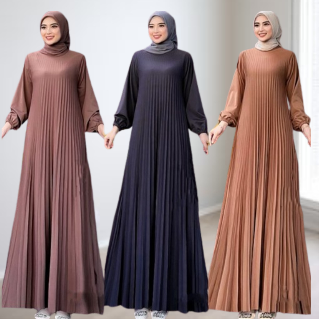Jual Gamis Plisket Wanita Terbaru - Gamis Plisket Payung Lengan Panjang ...